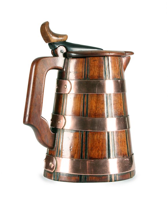 Bonhams : A good 19th Century copper-bound staved and coopered ale-jug