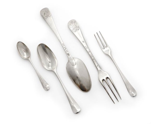 Bonhams : A Queen Anne and George I/II silver table service of ...