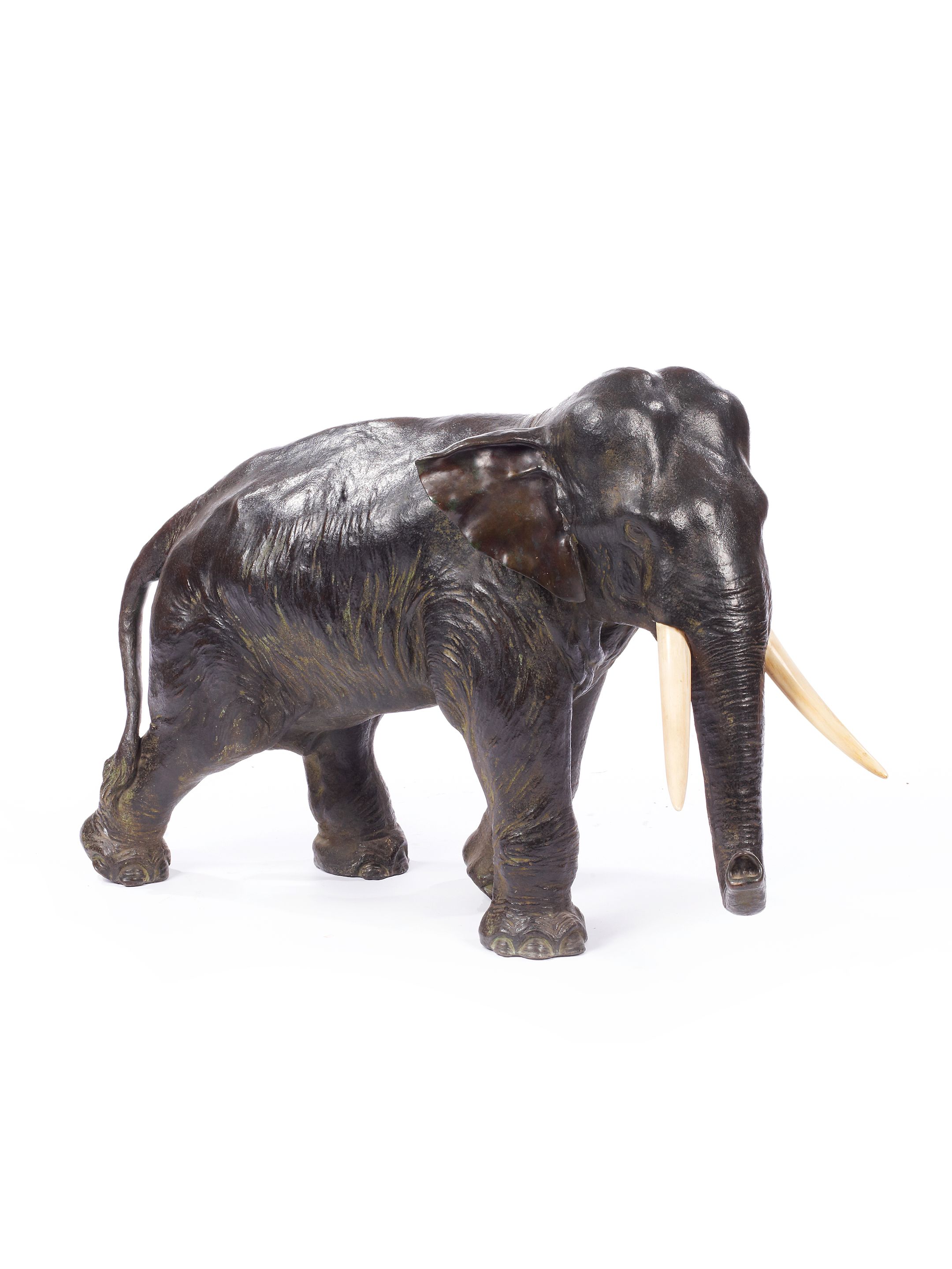 Bonhams : A massive Japanese bronze model of an Indian bull elephant ...