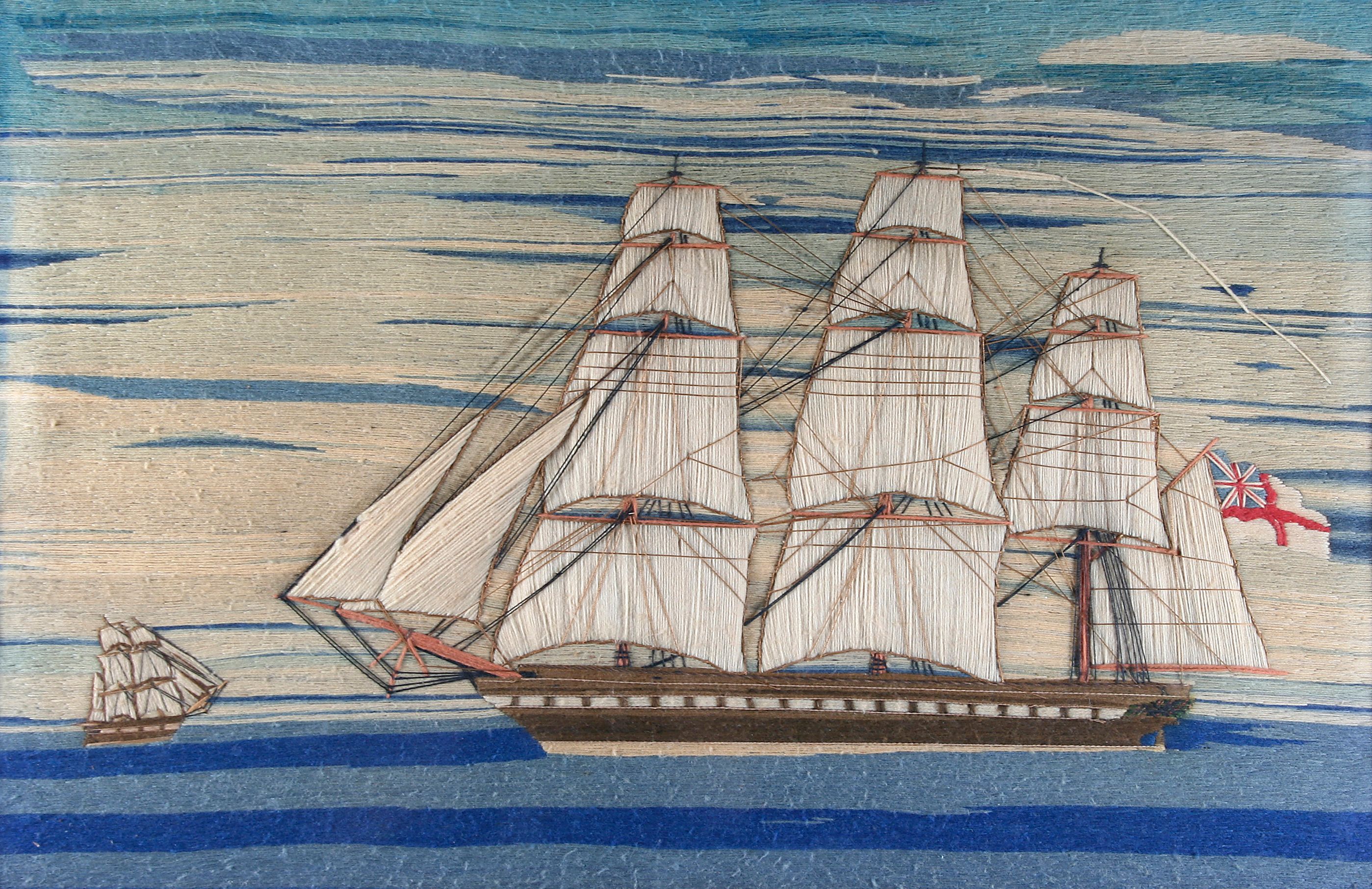 Bonhams : A Victorian woolwork ship picture Worked with a three-masted ...