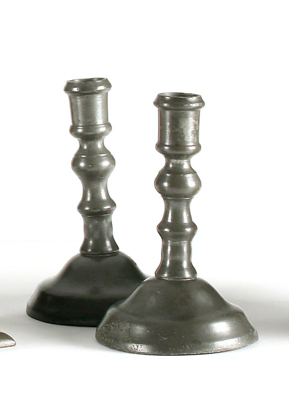 Bonhams : A pair of early 18th Century knopped candlesticks