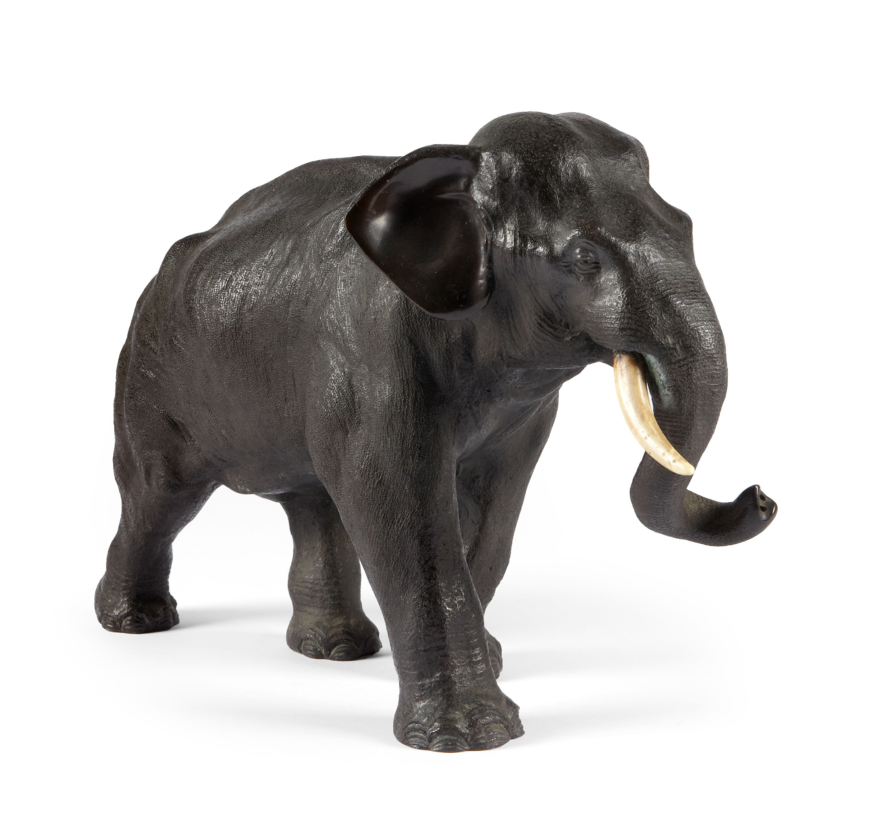 Bonhams : A Japanese bronze and ivory model of an elephant By Genryusai ...