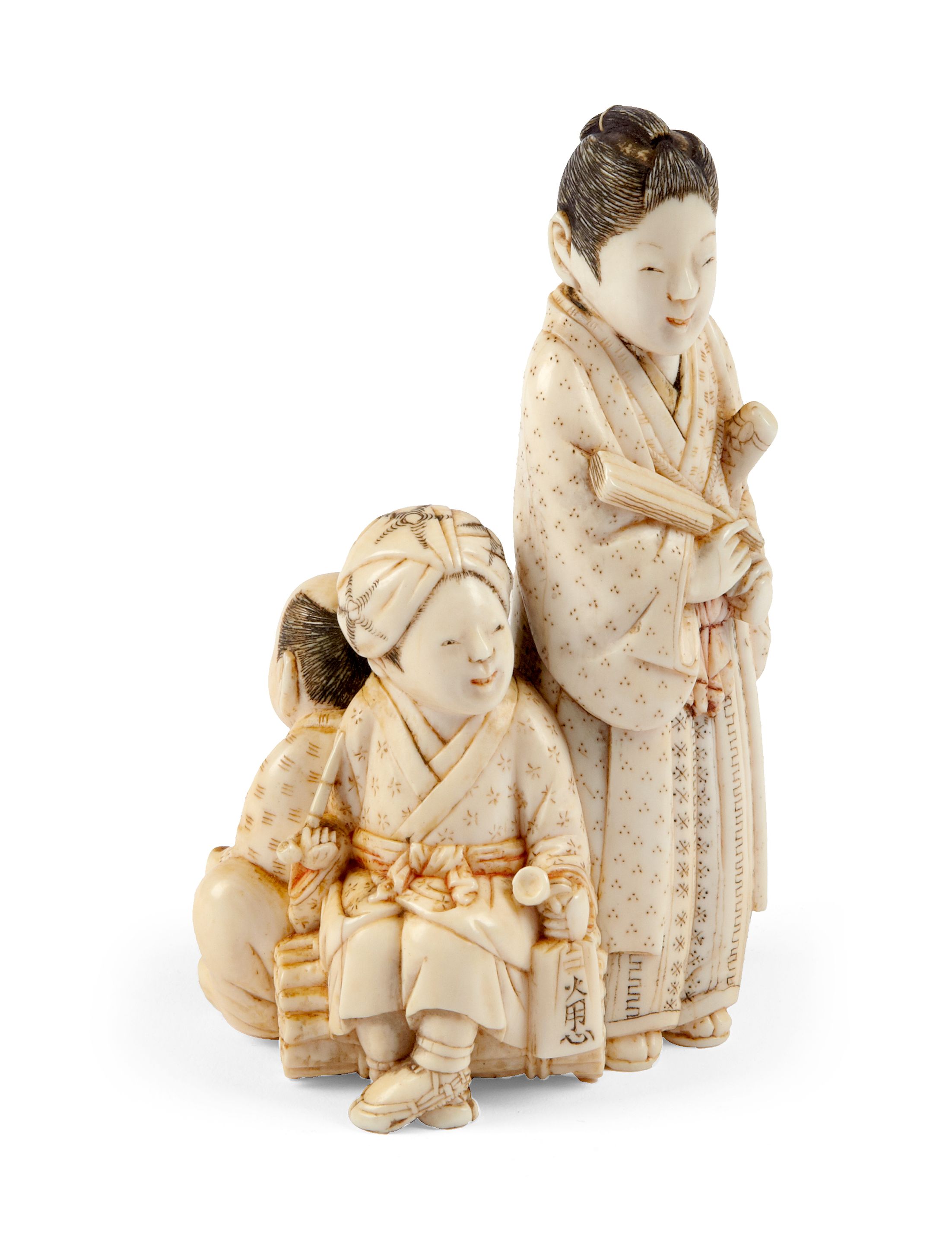 Bonhams : A Japanese ivory okimono group of chomin (townspeople) Late ...