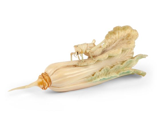 Bonhams : Two Chinese coloured ivory cabbage group 19th/early 20th century