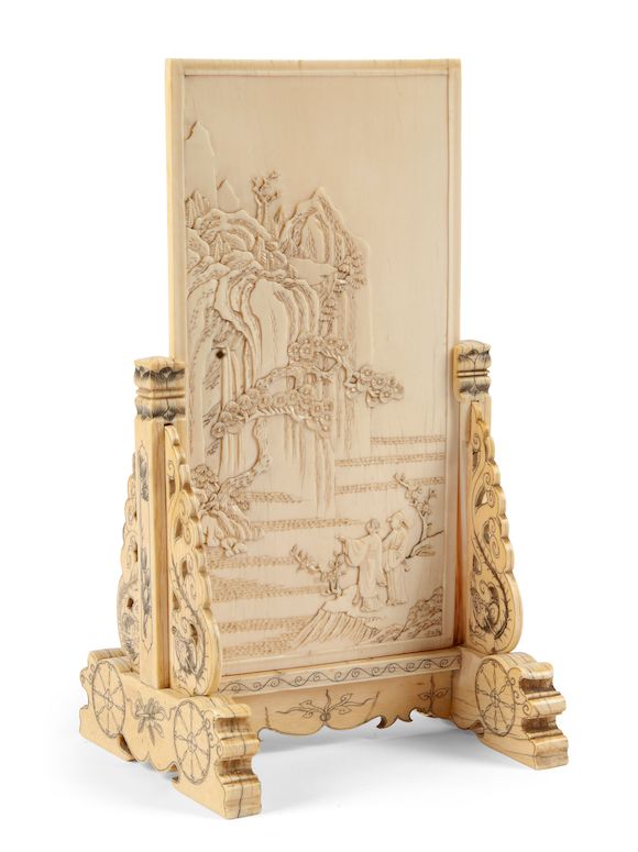 Bonhams : A Chinese ivory table screen, 19th century
