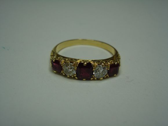 Bonhams : A ruby and diamond five-stone ring