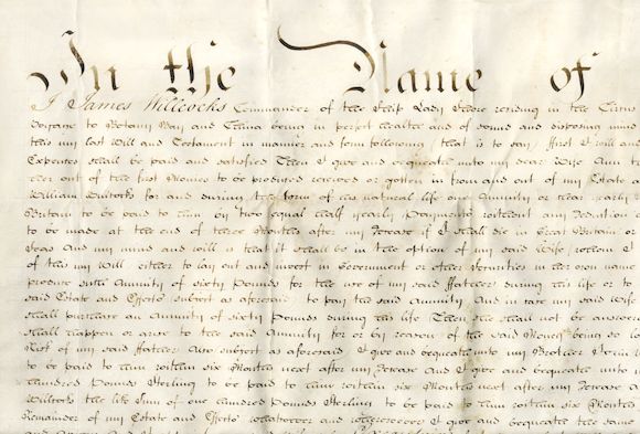 Bonhams : Certified probate of the will of James Willcocks, Commander ...