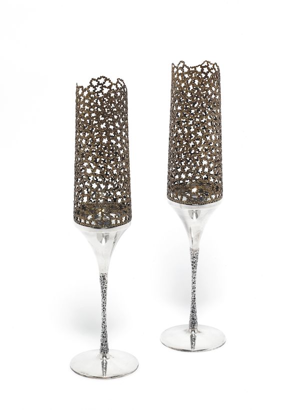 Bonhams : STUART DEVLIN: A pair of silver and silver-gilt filigree ...