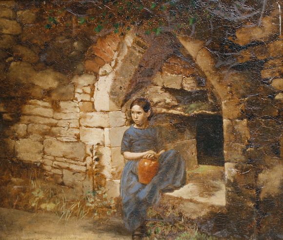 Bonhams : George Hepper (British, -1868) A girl seated in a stone arch