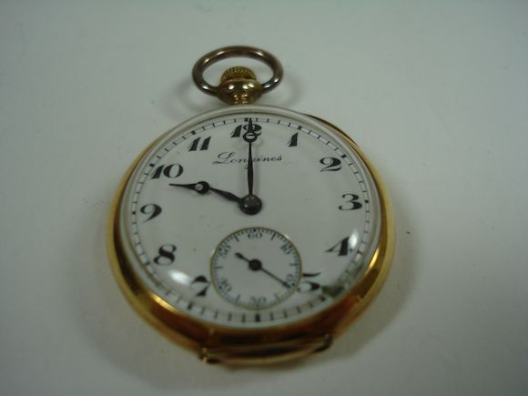 Bonhams : A lady's gold open faced fob watch, by Longines