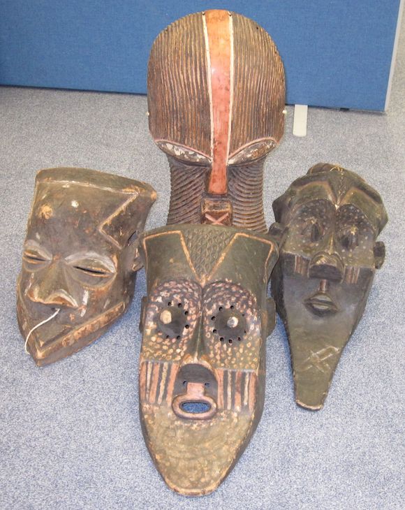 Bonhams : Four African masks largest 55cm 4