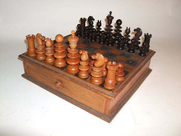 Bonhams : A St George Pattern boxwood and rosewood chess set English ...