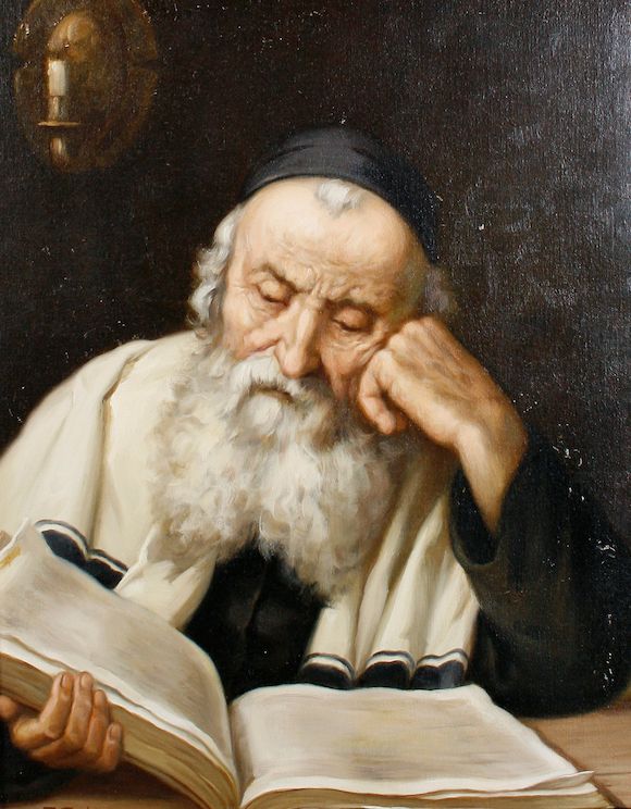 Bonhams : J** Rut (20th Century) Portraits of Rabbis reading, a pair ...