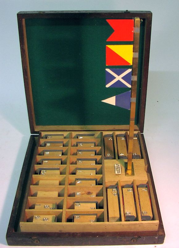 Bonhams : A cased International Code of Signals training set, 13x12x2 ...