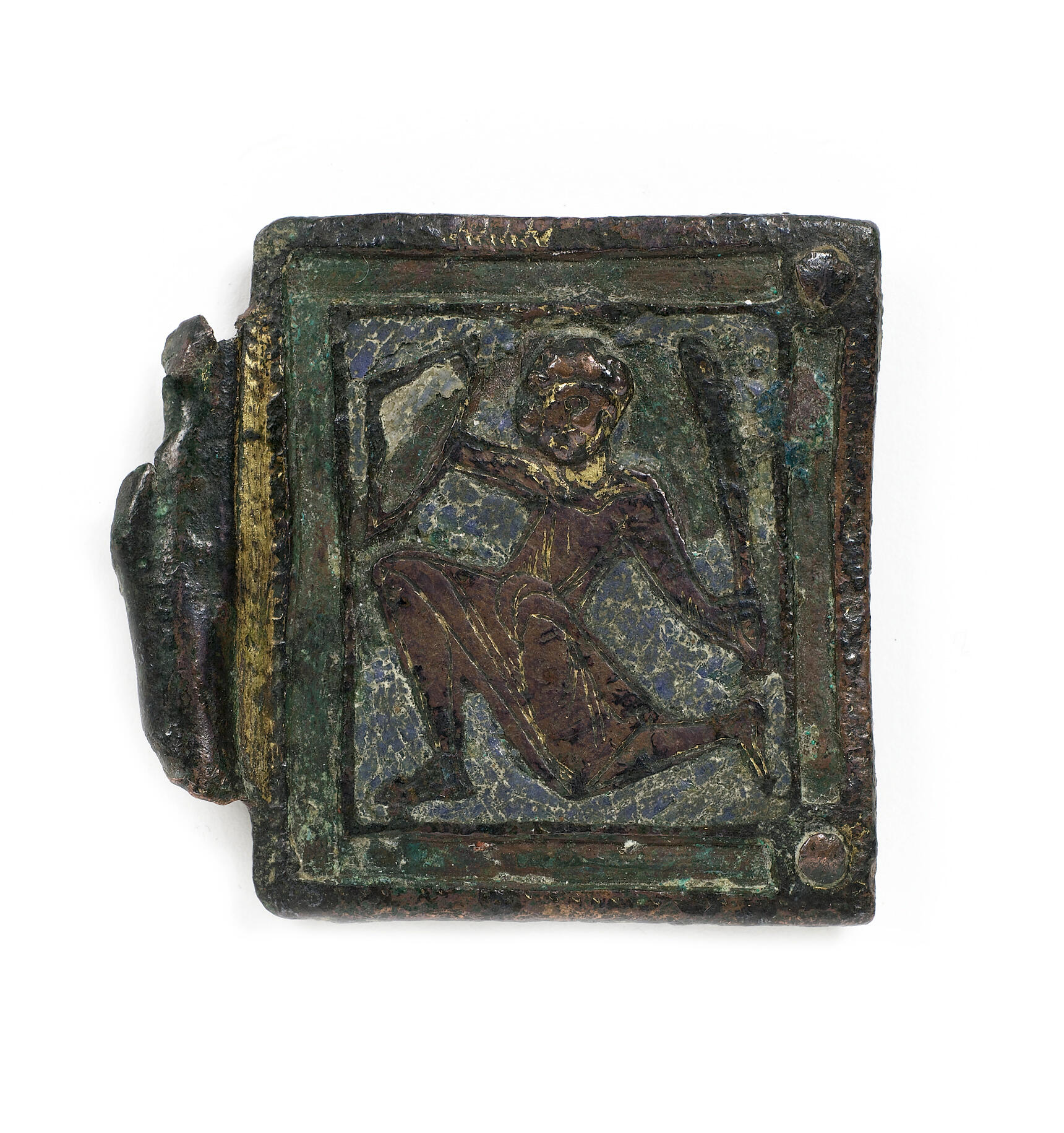 Bonhams : A Limoges 13th century enamel belt buckle pendant depicting a knight