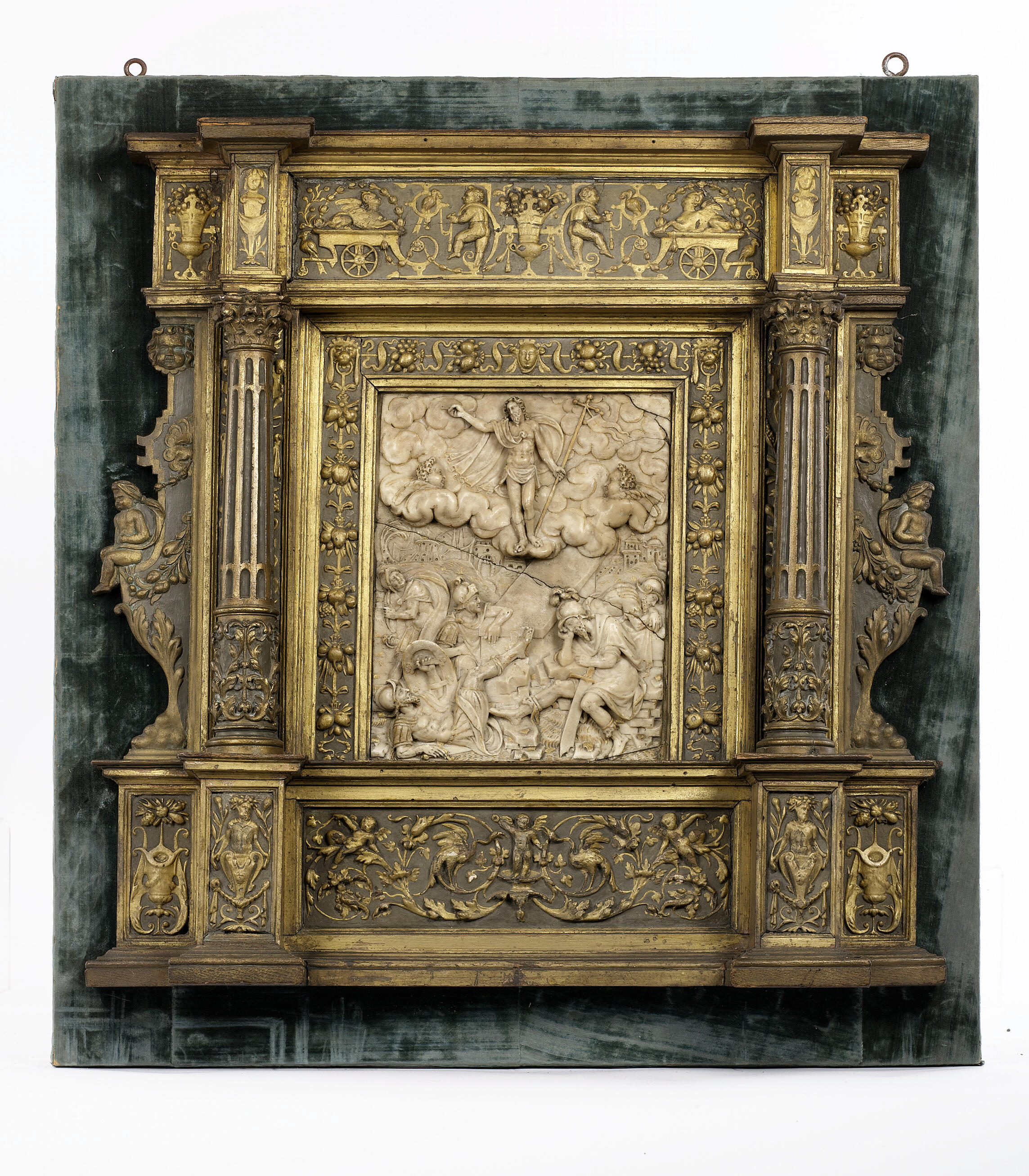 Bonhams : A Malines late 16th century carved and parcel gilt decorated alabaster altar piece ...