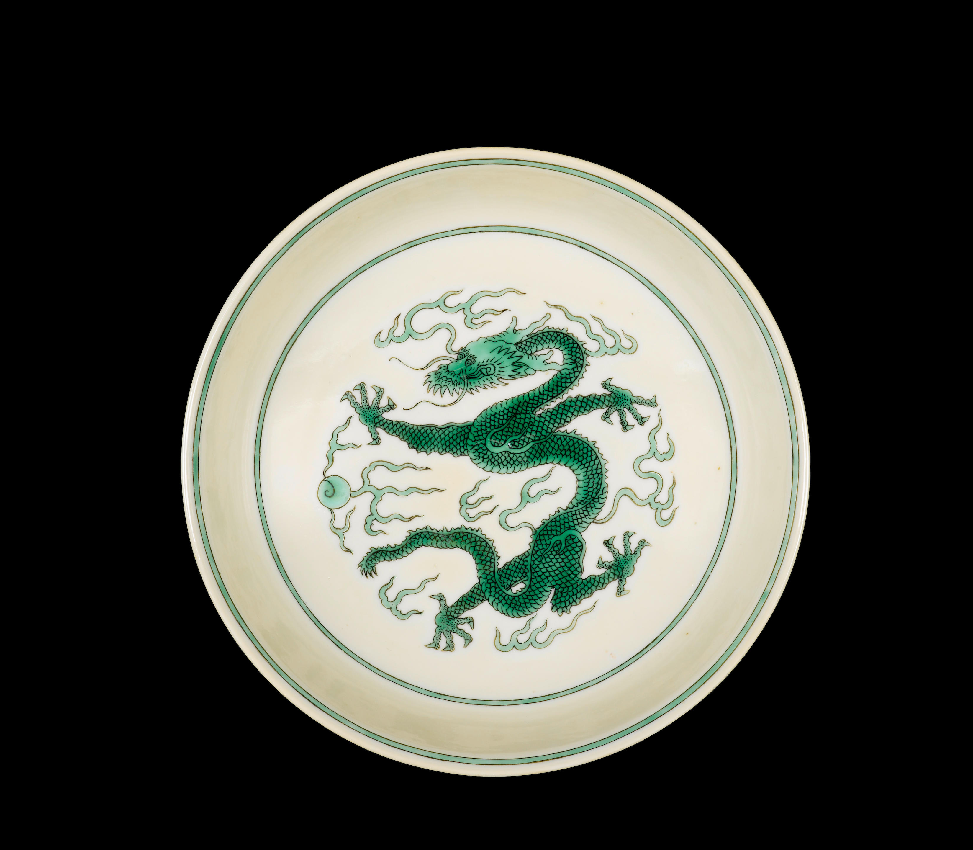 Bonhams : A fine green-enamelled and incised 'dragon' dish Daoguang six ...