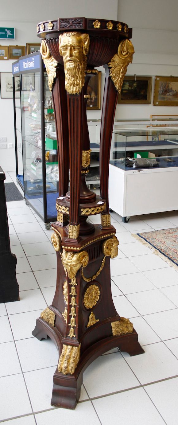 Bonhams : A 20th Century carved mahogany and gilt torchere,