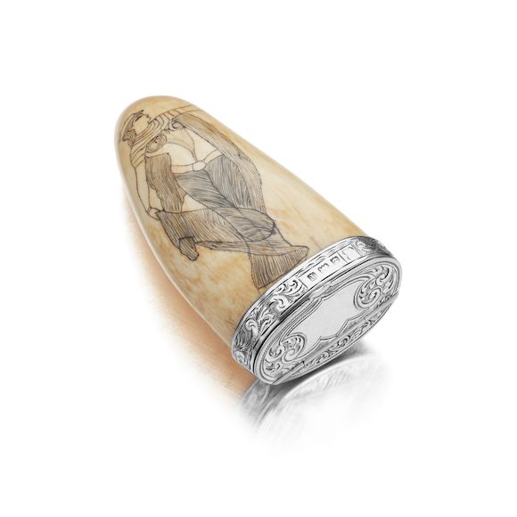 Bonhams : A silver mounted scrimshaw snuff mull Maker's mark worn ...