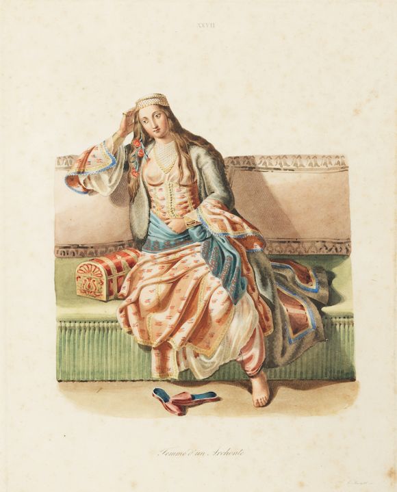 Bonhams : Two lithographs of Greek female costumes French, 19th Century(2)