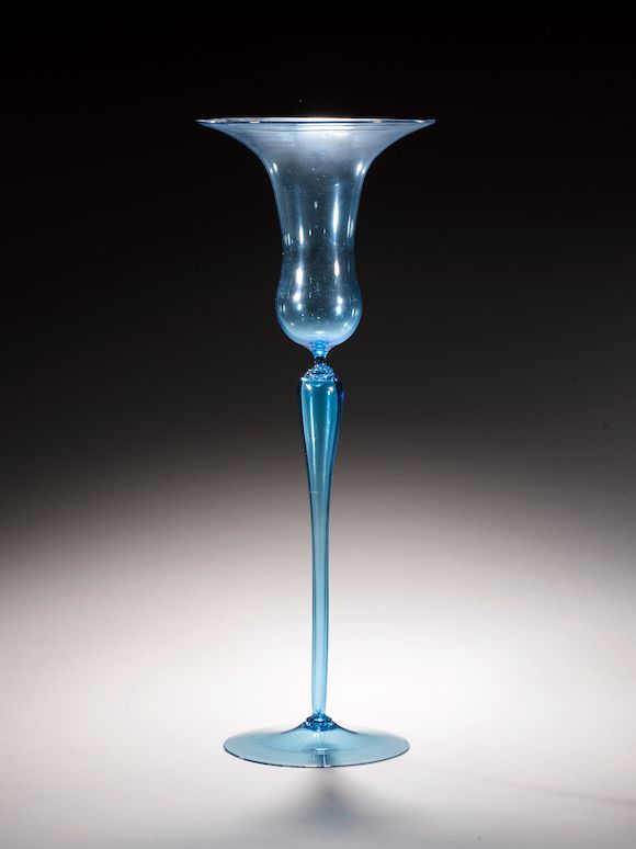 Bonhams : Italian A tall slender pale blue glass Chalice designed by ...