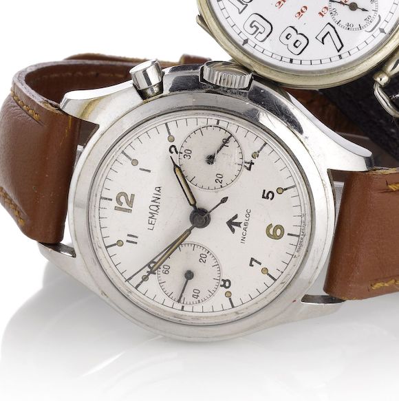 Bonhams : Lemania Watch Co. A stainless steel military chronograph ...