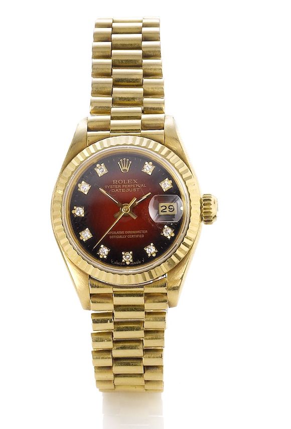 Bonhams : Rolex. A lady's 18ct gold automatic bracelet watch with ...