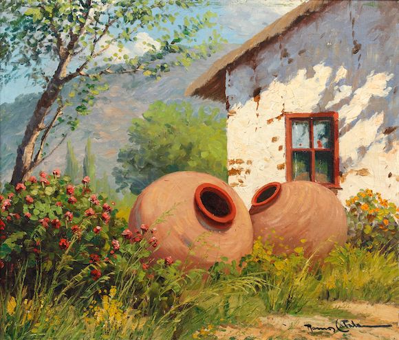 Bonhams : Ramos Catalan (Chilean, born 1890) Terracotta jars before a ...