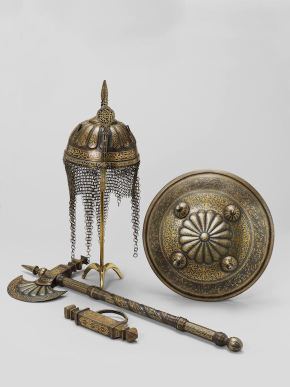 Bonhams : A group of gold damascened steel Weapons and Armour Iran ...