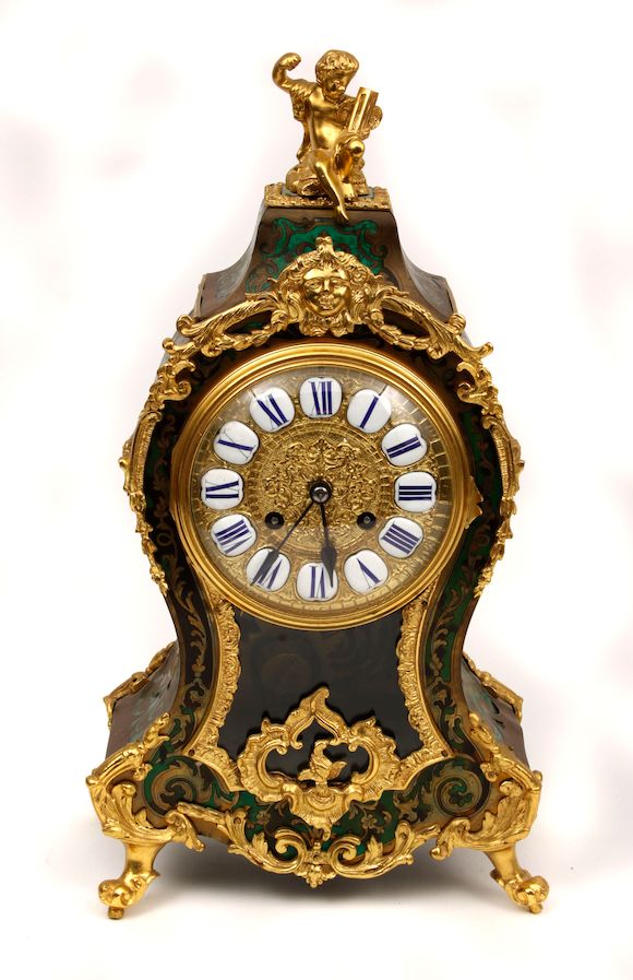 Bonhams : A late 19th cetury French green tortoishell and ormolu mantel ...