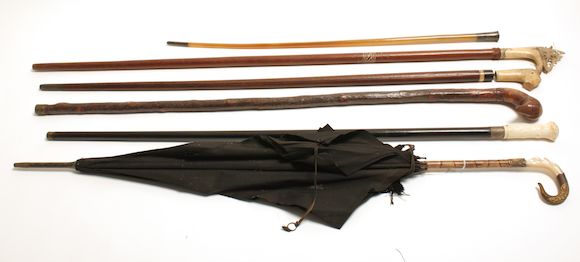 Bonhams : A collection of five walking sticks