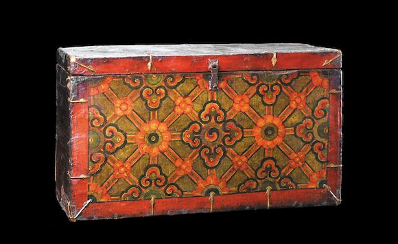 Bonhams : A Tibetan chest with brass bindings 18th century