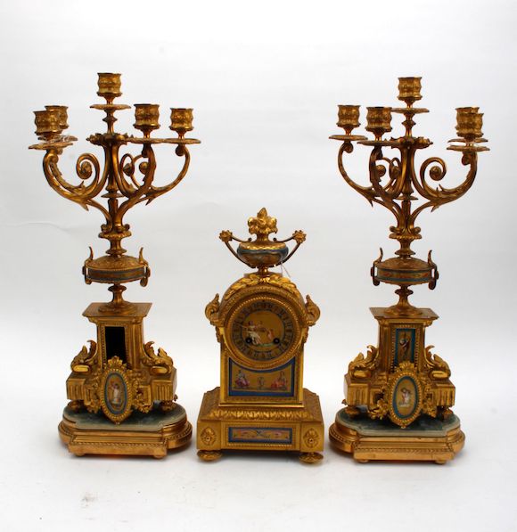 Bonhams : A 19th Century French gilt metal clock garniture For Edmonds ...