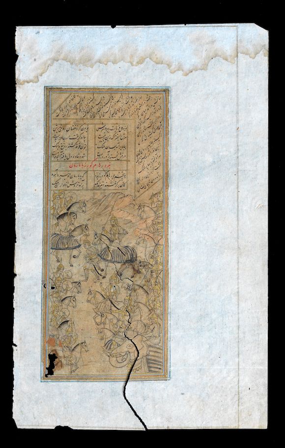 Bonhams : A battle scene on a hillside Sub-Imperial Mughal, 17th Century