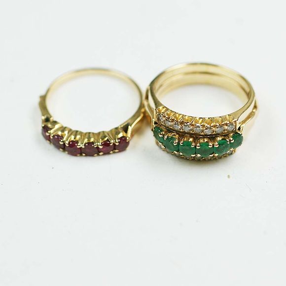 Bonhams : A gem set combination ring,