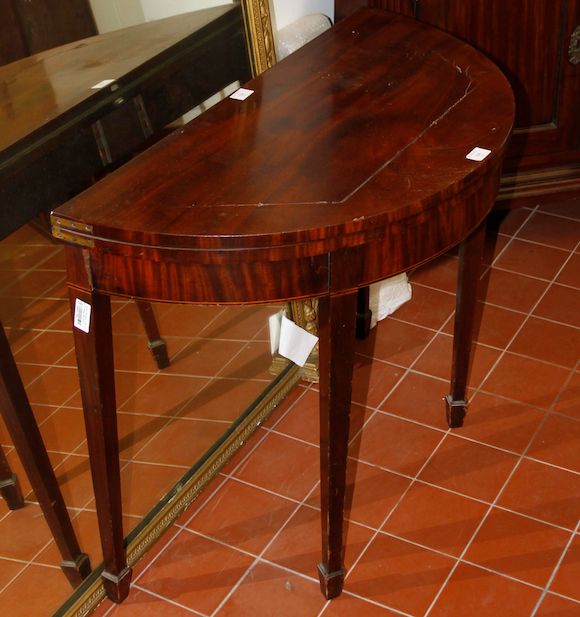Bonhams : A George III mahogany semi circular card table,