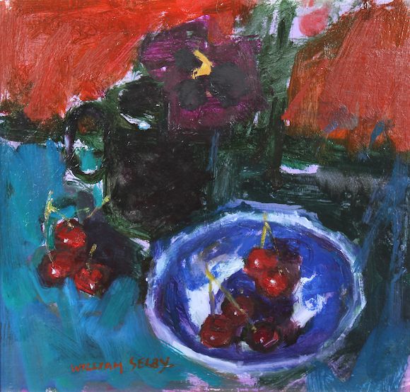 Bonhams : William Selby (British, born 1933) 'Cherries on Blue', still ...
