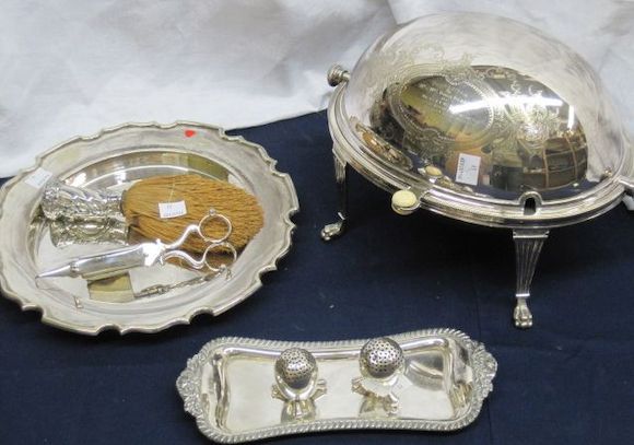 Bonhams : An Edwardian silver plated turn-over dish, with removeable ...