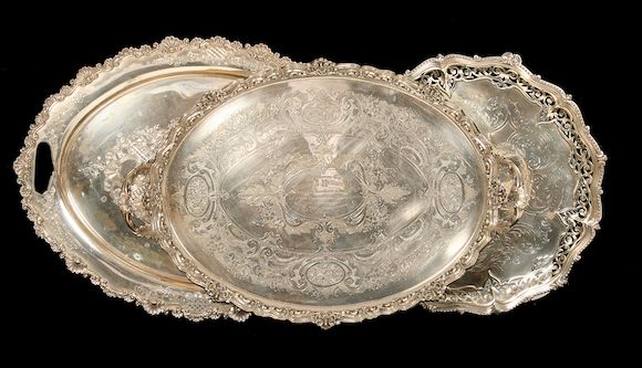Bonhams : A collection of four silver plated butler's trays and a ...