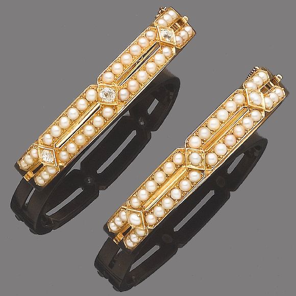 Bonhams : A pair of late 19th century seed pearl bangles (2)