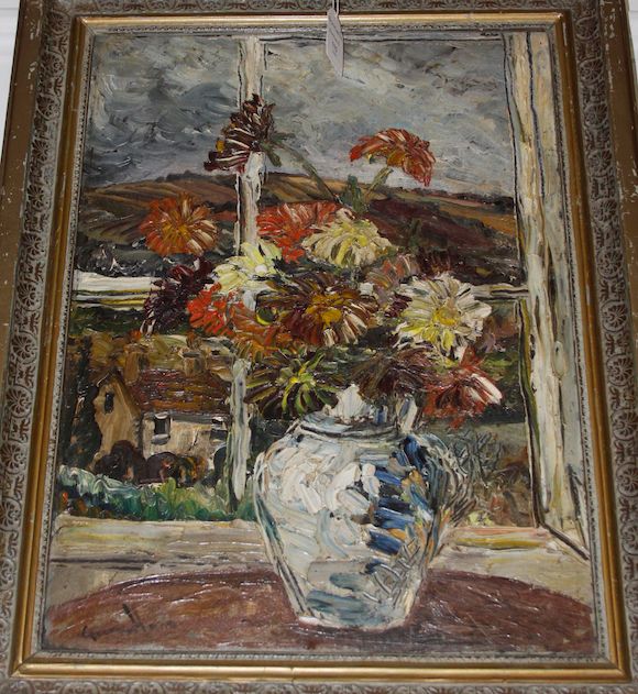 Bonhams : George Hann (British, 20th Century) Still life of flowers on ...