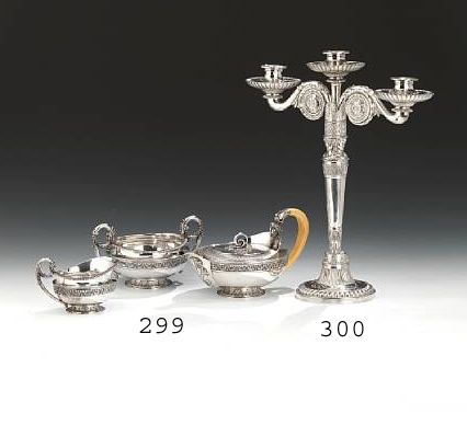 Bonhams : A George III silver three-light Egyptian revival candelabrum ...