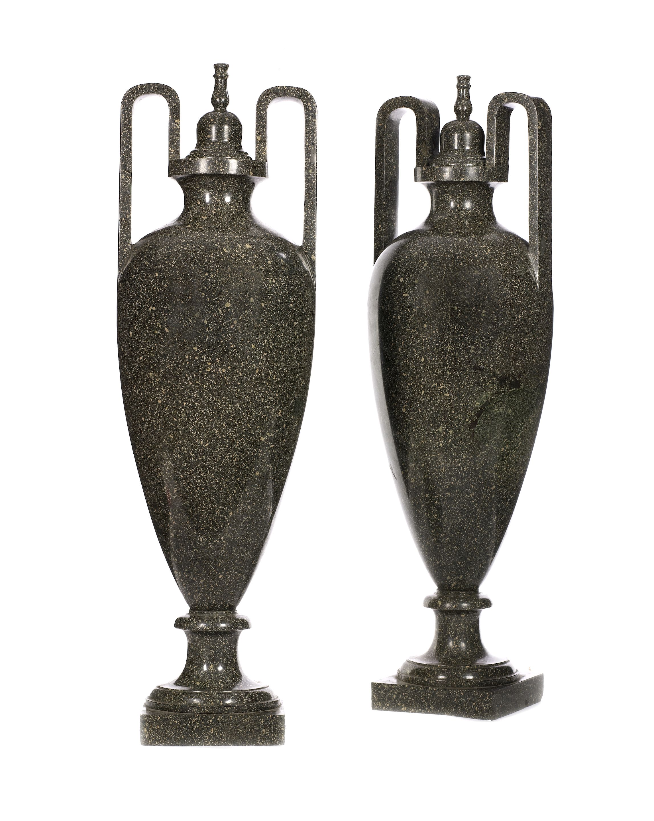 Bonhams : A large pair of Italian 19th century green porphyry urns and ...