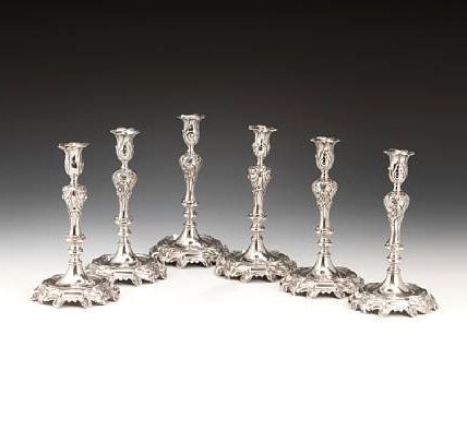 Bonhams : Six late 18th century Dutch silver candlesticks, maker's mark ...