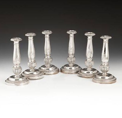 Bonhams : A set of six early 19th century Dutch silver candlesticks, by ...