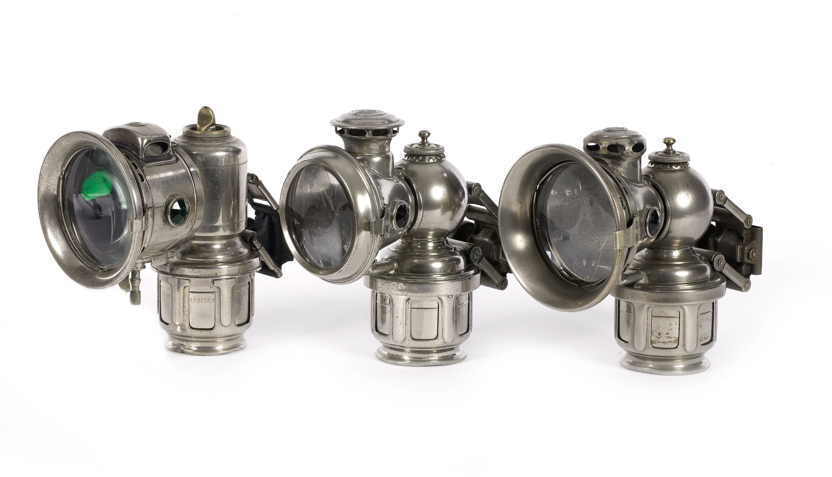 Bonhams Cars : Three self generating acetylene lamps,