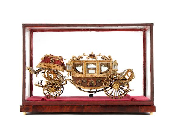 Bonhams : A cased scale model believed to be of the Irish State Coach.