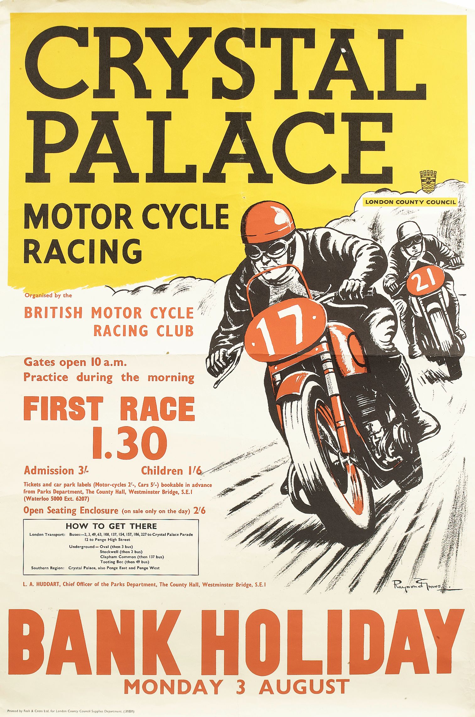 Bonhams Cars : A Crystal Palace Motorcycle racing poster, c.1960,