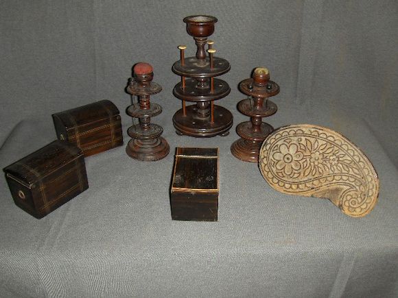 Bonhams : Three early 19th century cotton reel holders, a paisley ...