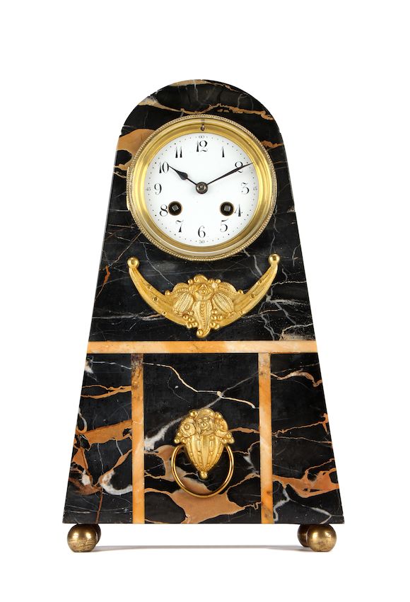 Bonhams : A French Art Deco-style variegated marble mantel clock Bonnet ...
